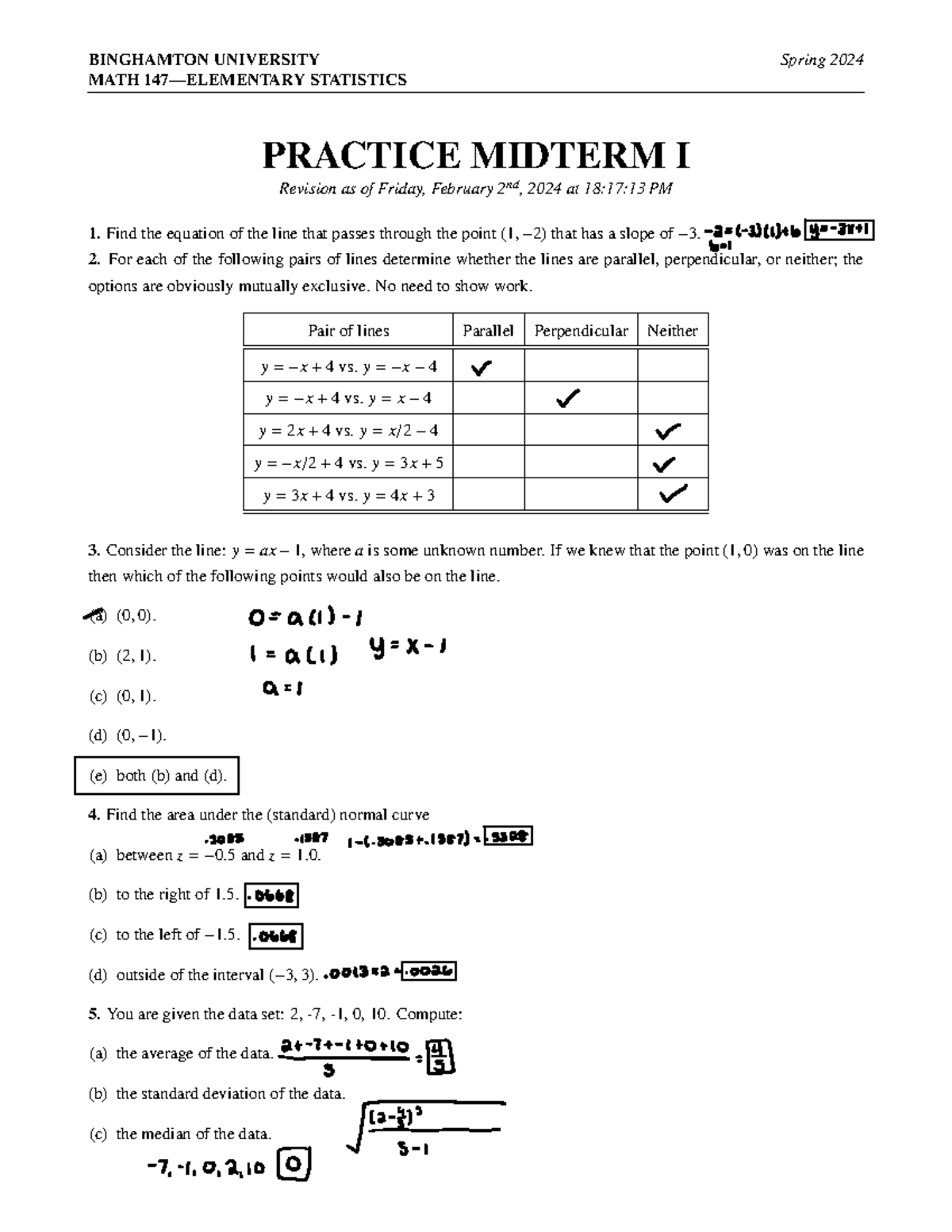 midterm 1 for stats 147 - BINGHAMTON UNIVERSITY MATH 147—ELEMENTARY STATISTICS Spring 2024 ...