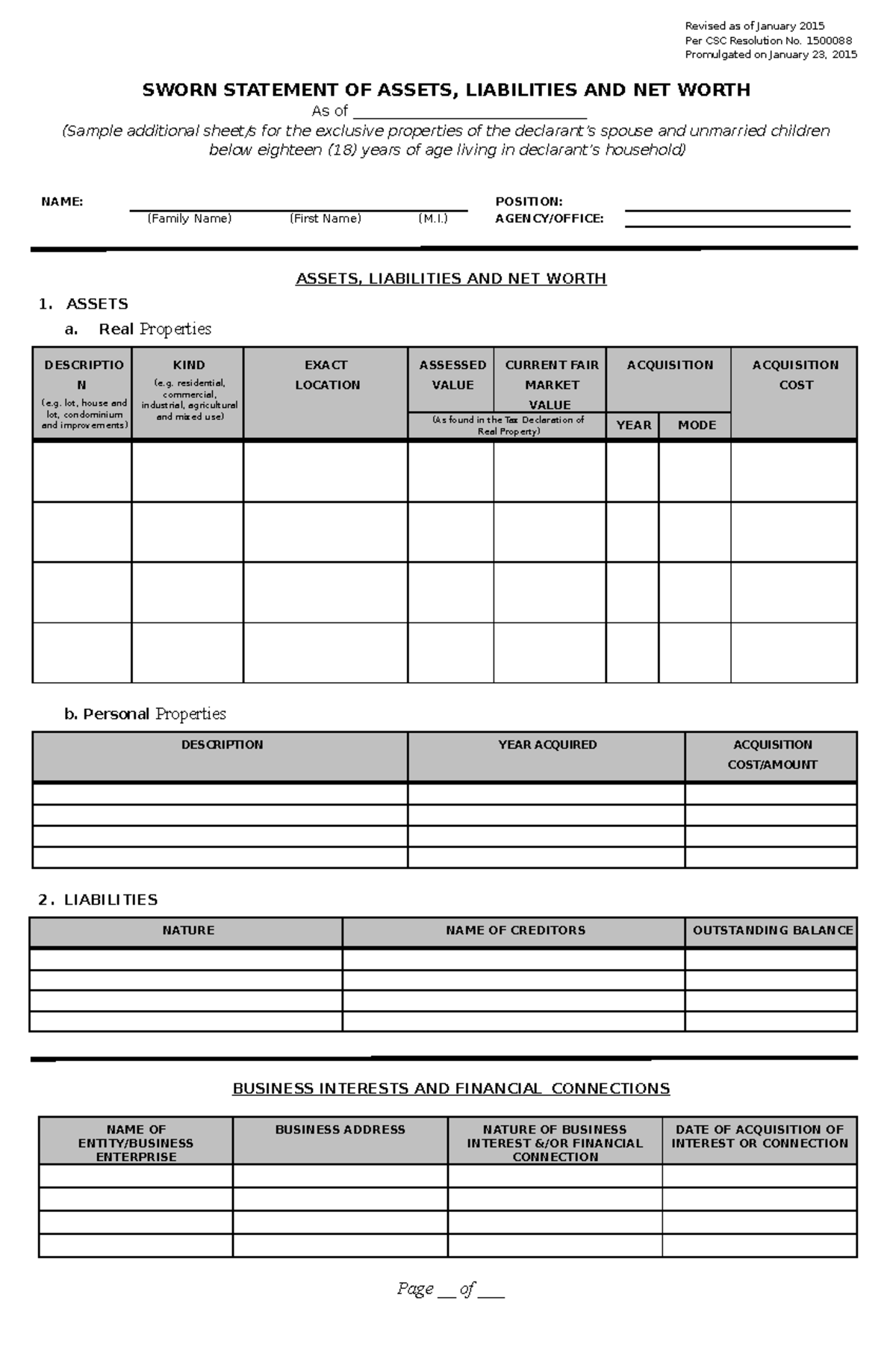 2015 SALN Additional Sheets - Revised as of January 2015 Per CSC ...