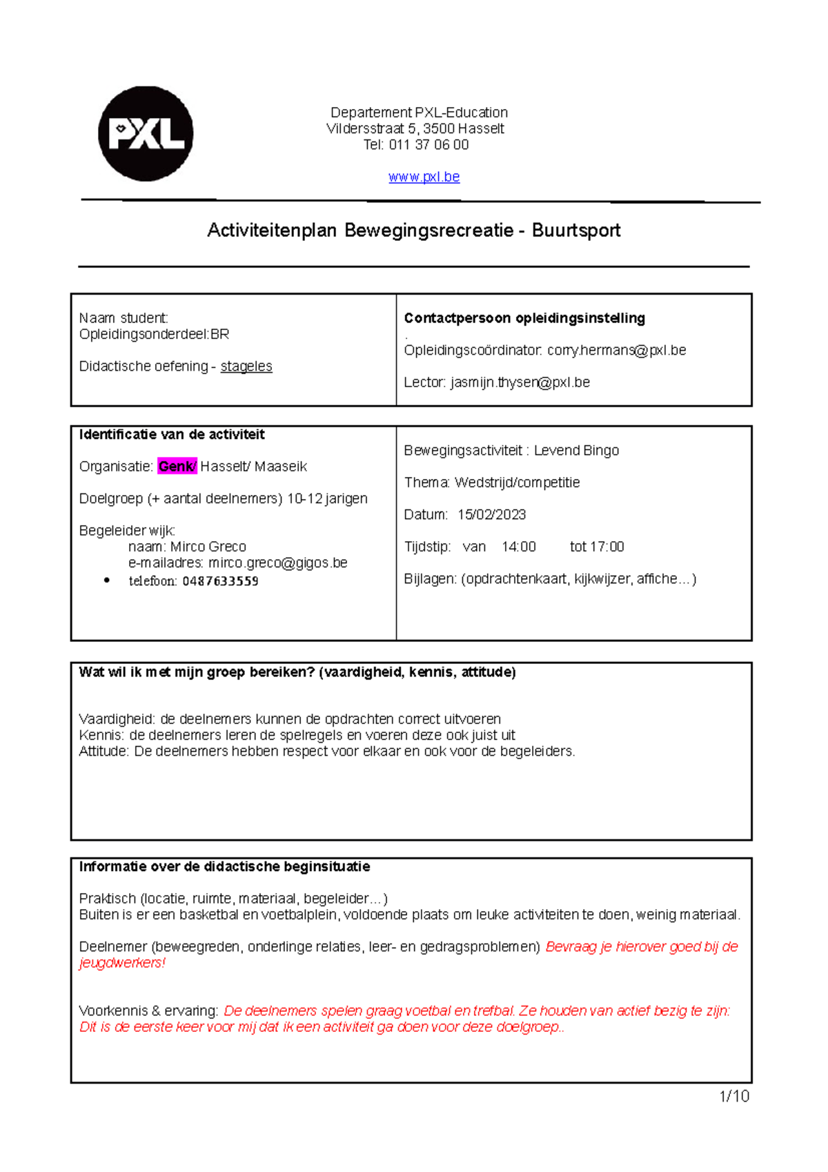 2223 Activiteitenplan buurtsportdocx - Departement PXL-Education ...
