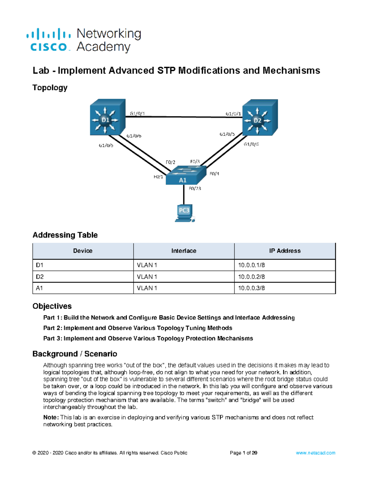 Lab implement advanced stp modifications and mechanisms - Topology Addressing Table Device ...