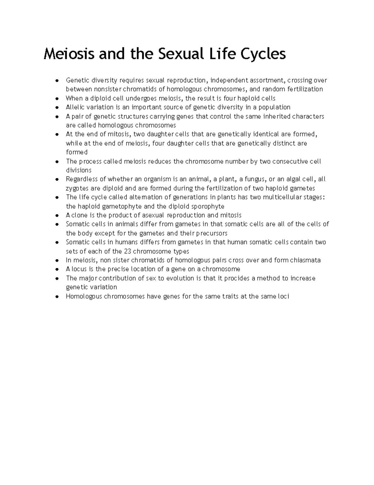 Meiosis and the Sexual Life Cycles Learning Module - Meiosis and the ...