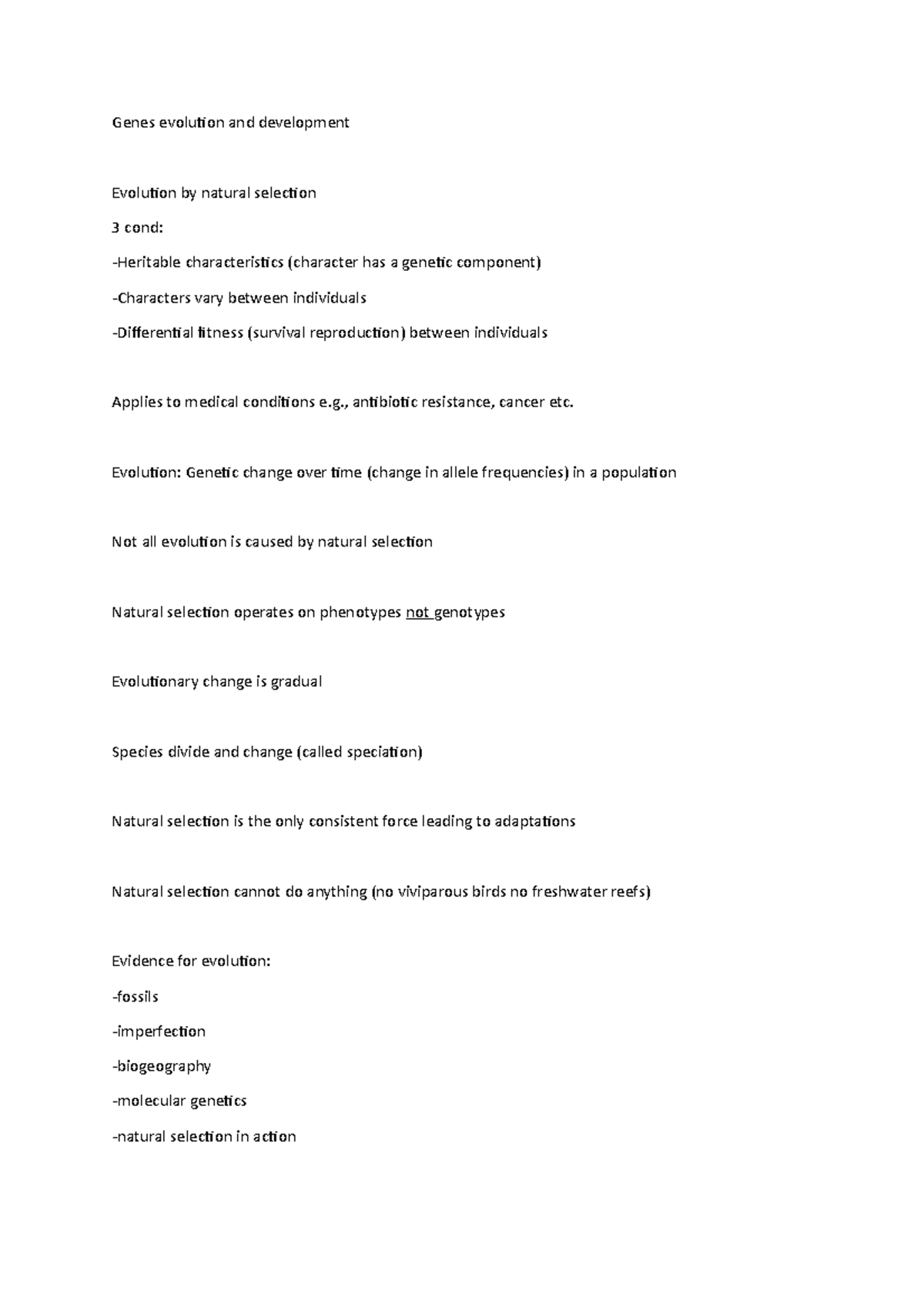 Evolution 1 - Genes evolution and development Evolution by natural ...