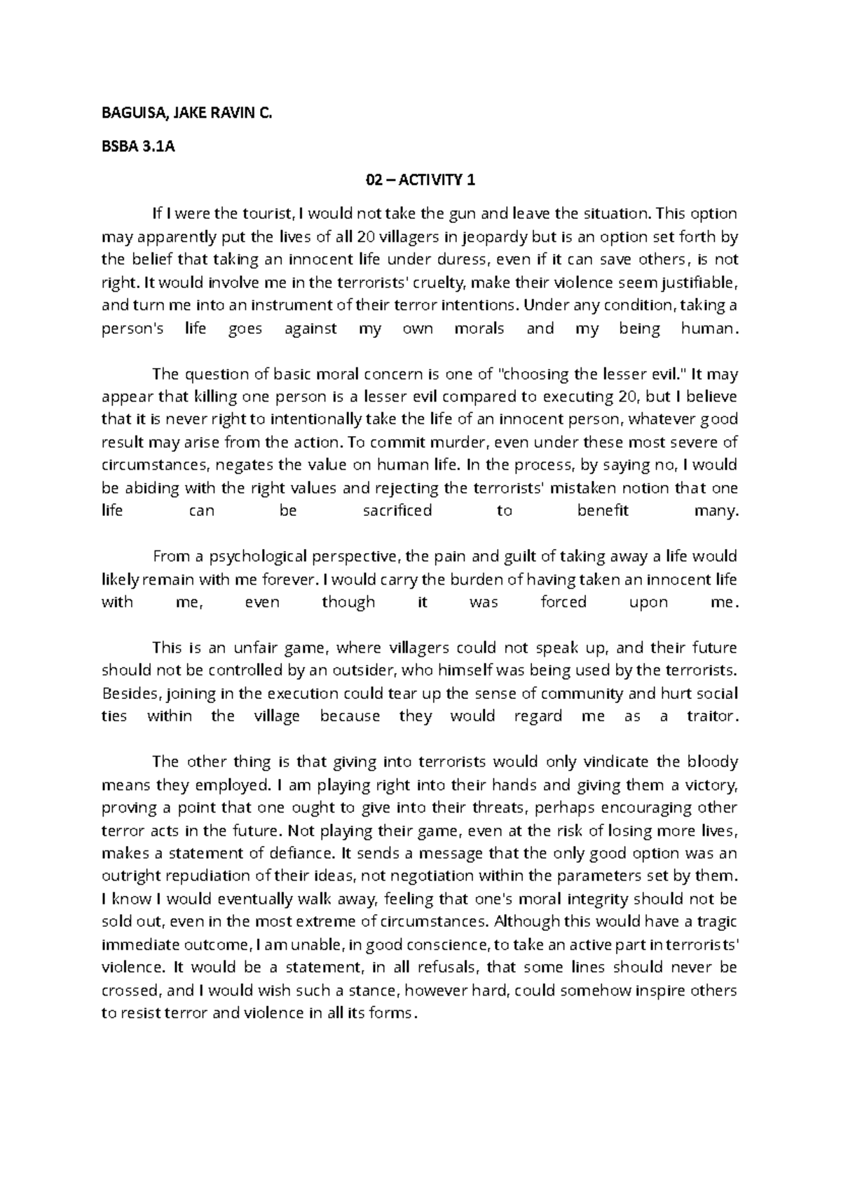 Baguisa 02 Activity 1 - Good Governance Assignments - BAGUISA, JAKE RAVIN C. BSBA 3 02 ...