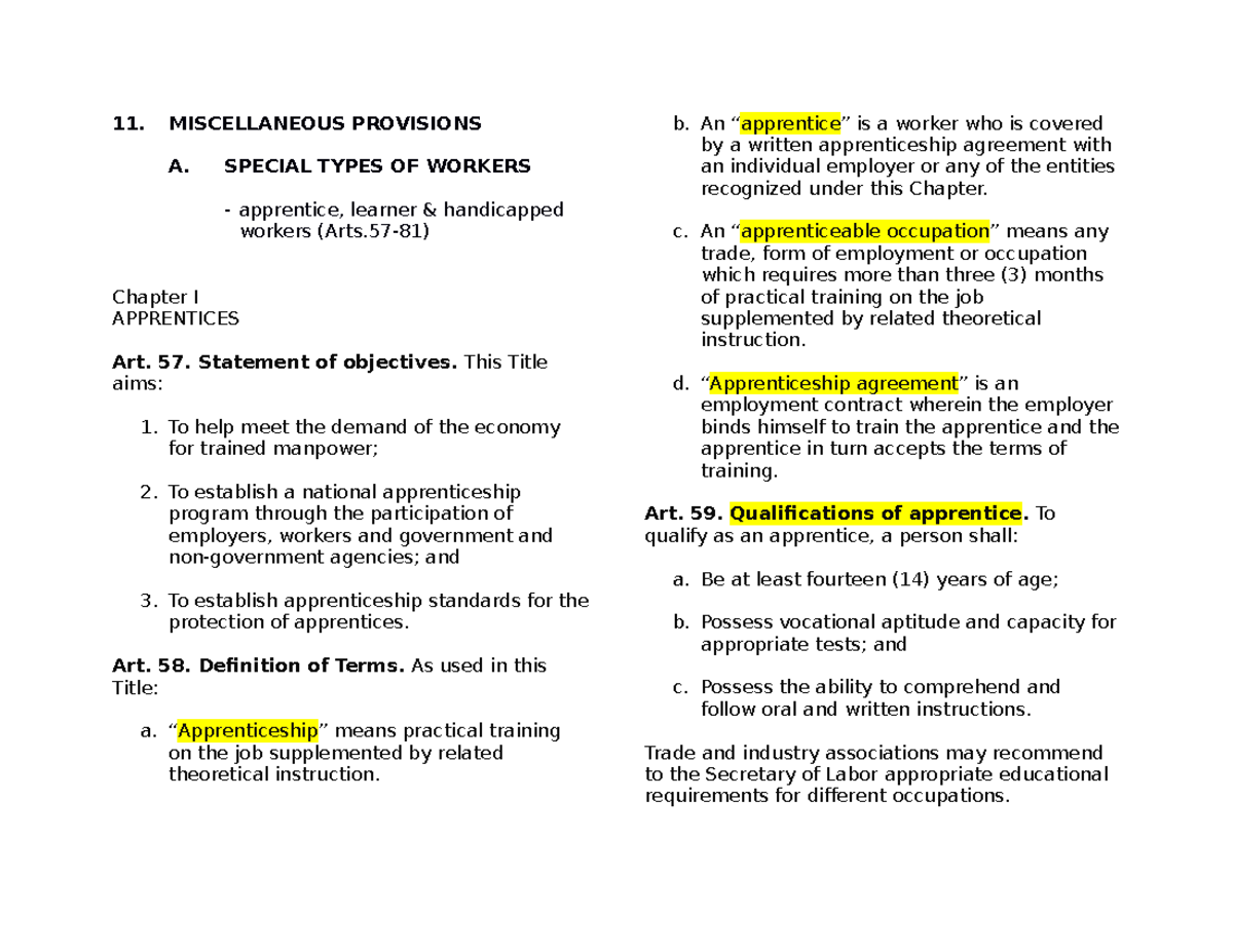 11. Miscellaneous Provisions - 11. MISCELLANEOUS PROVISIONS A. SPECIAL ...