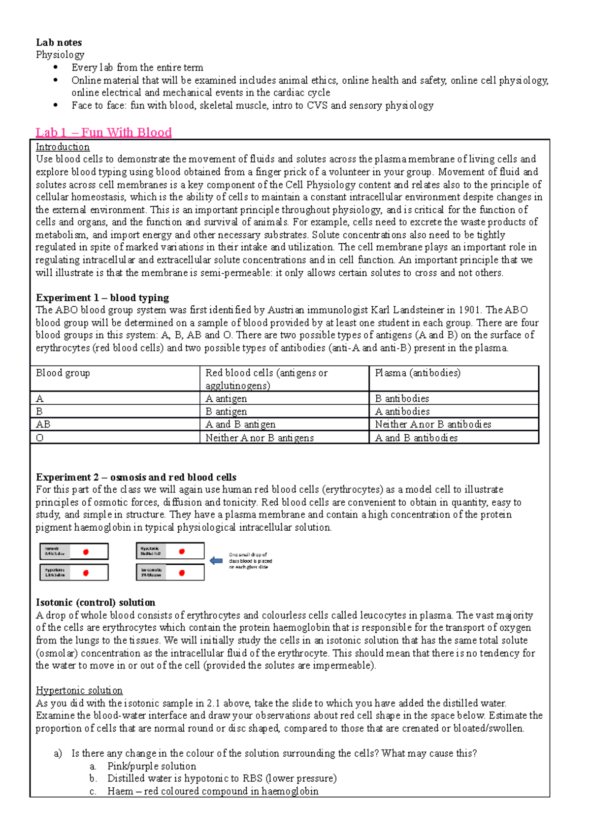 Lab notes - Lab notes Physiology Every lab from the entire term Online ...