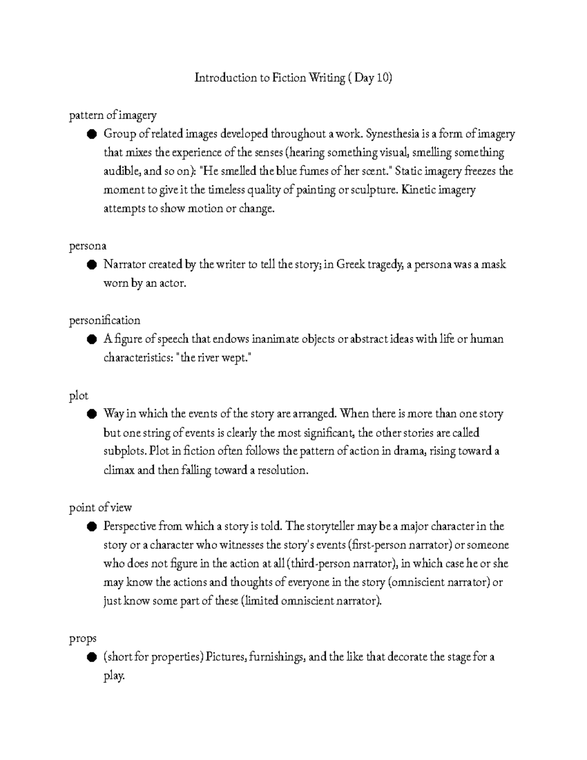 Introduction to Fiction Writing ( Day 10) - Introduction to Fiction ...