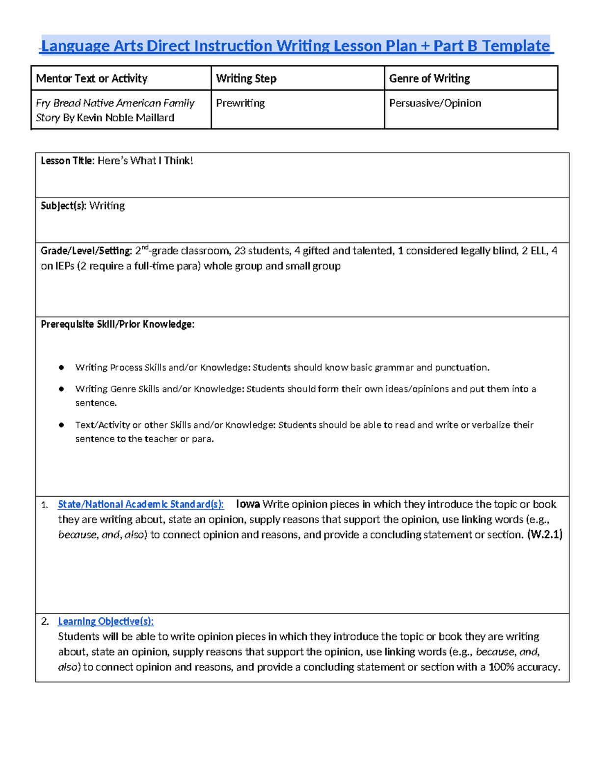 Writing lesson plan (2) - Language Arts Direct Instruction Writing ...