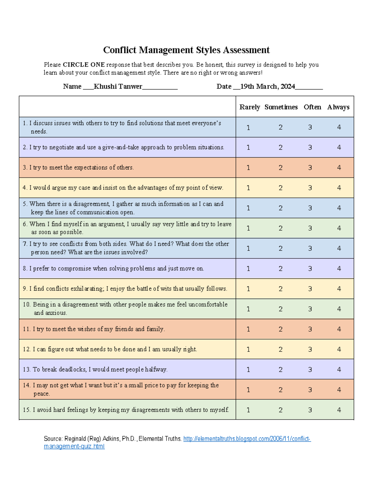 Conflict Management Styles Assessment - Be honest, this survey is ...
