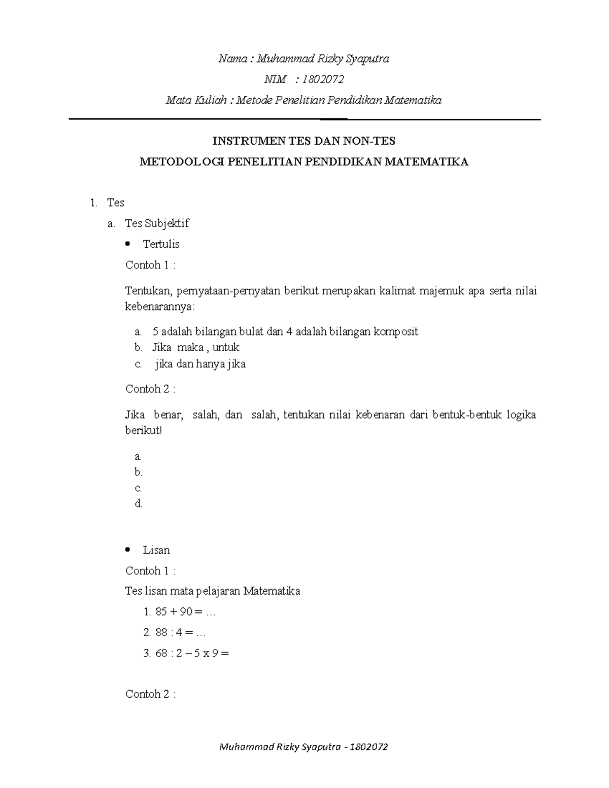 1802072 Muhammad Rizky Syaputra Tugas Instrumen - Nama : Muhammad Rizky ...