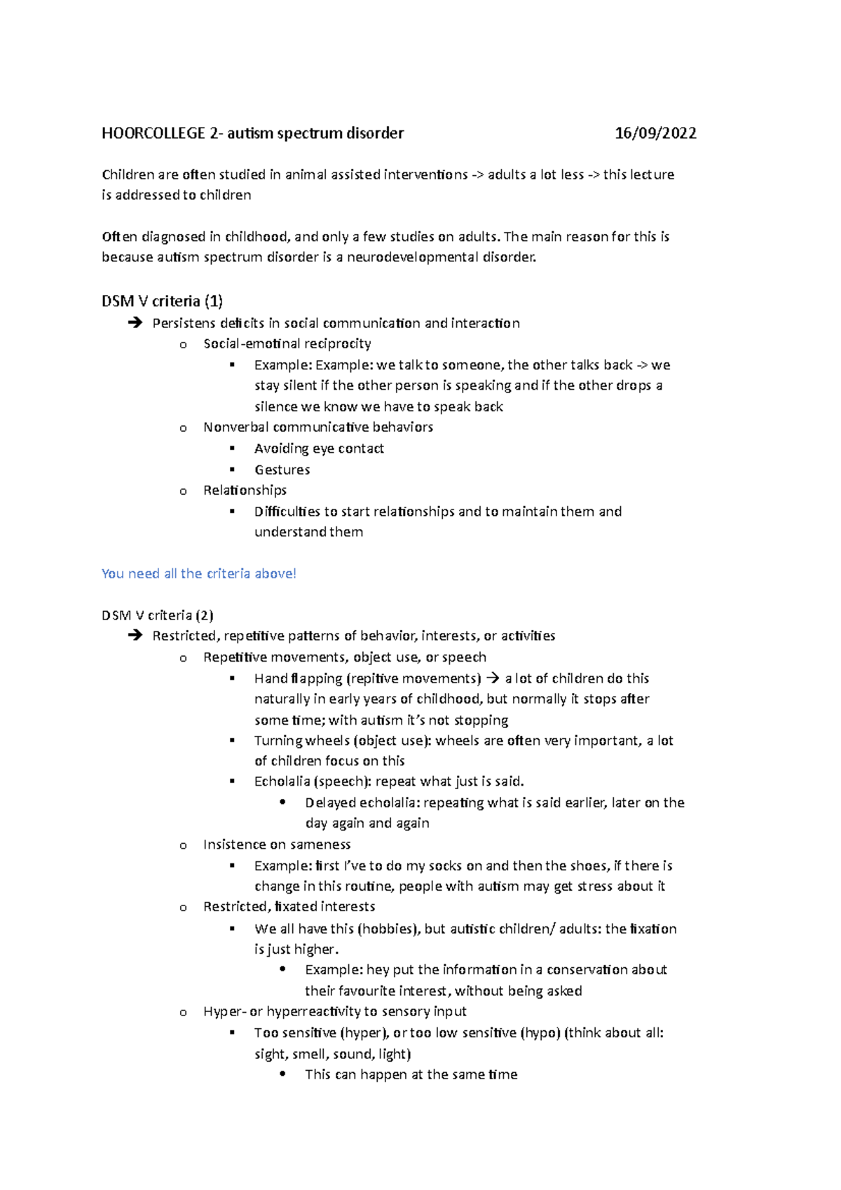 HC2 - autism specture disorder - HOORCOLLEGE 2- autism spectrum ...