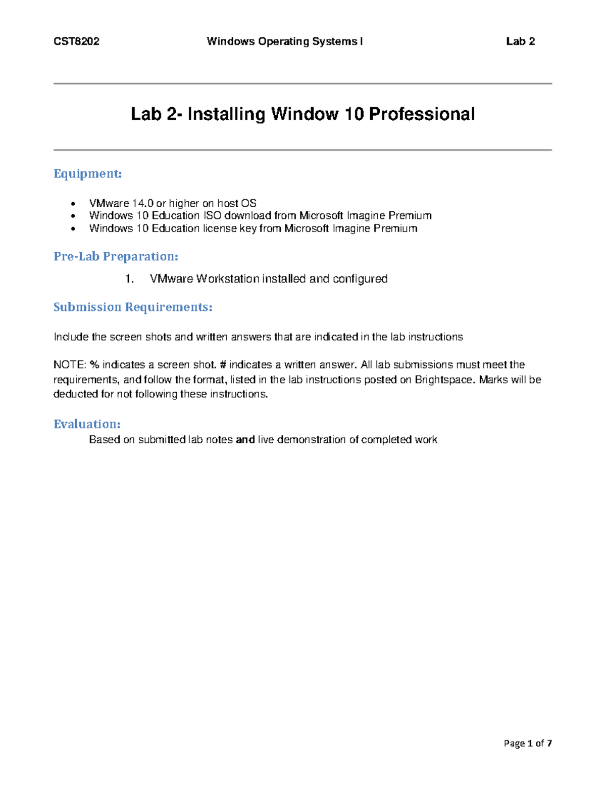Lab 2 - Windows 10 Installation - Lab 2- Installing Window 10 ...