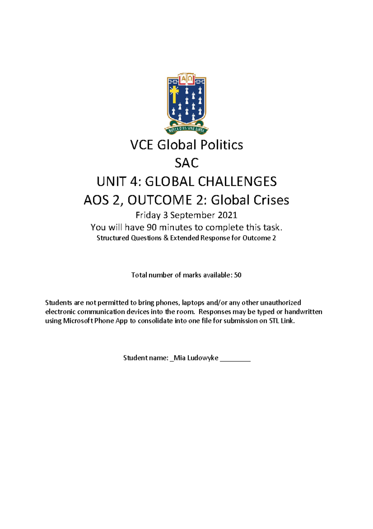 Global Politics UNIT 4 AOS 2 SAC - VCE Global Politics SAC UNIT 4 ...