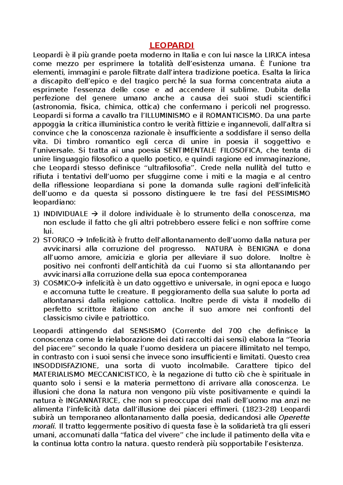 Leopardi - LEOPARDI Leopardi è il più grande poeta moderno in Italia e ...