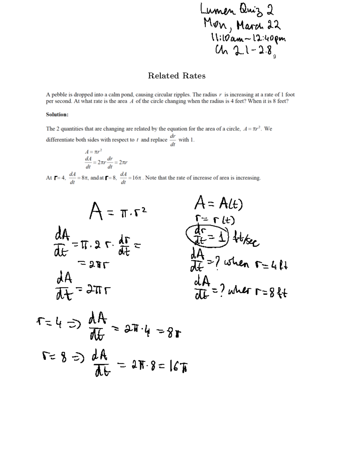 Sections 2 - class notes - 9 Related Rates LumenQuiz 2 Mon March 22 11 ...