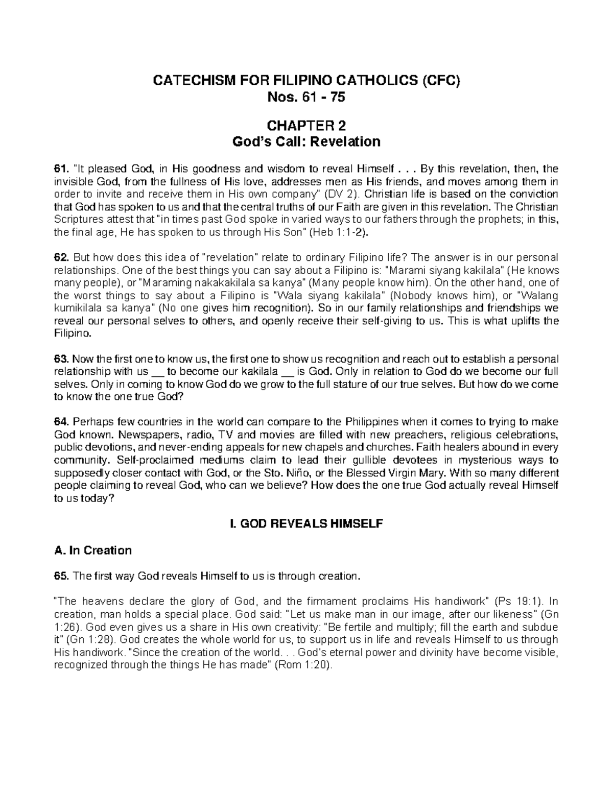 Gods Revelation - Document - CATECHISM FOR FILIPINO CATHOLICS (CFC) Nos ...