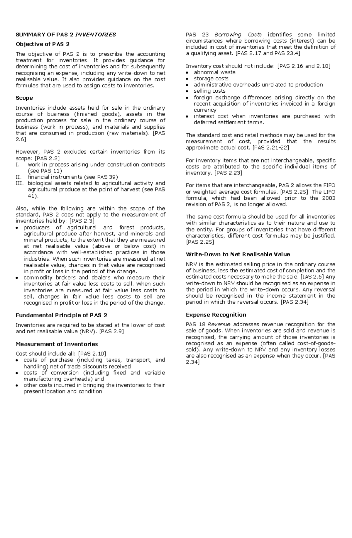 PAS 16 Inventories. Inventories. Inventories. - BS accountancy - Studocu