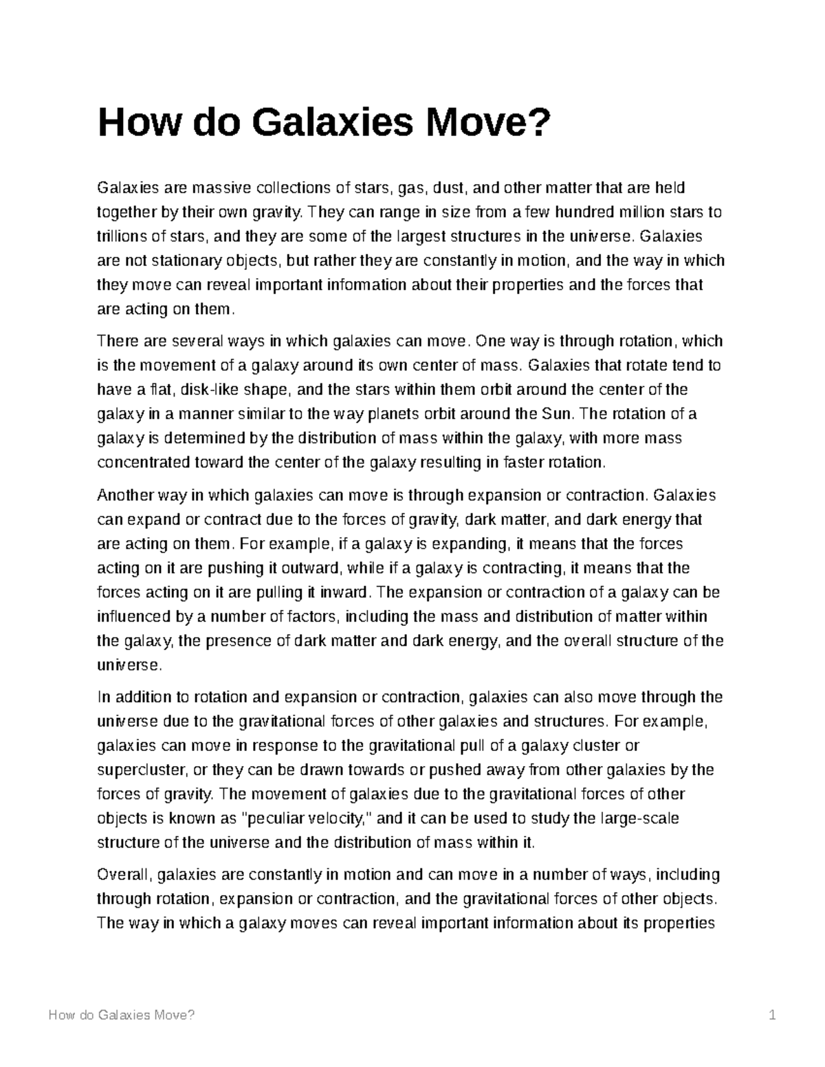 How do Galaxies Move - Notes - How do Galaxies Move? 1 How do Galaxies ...