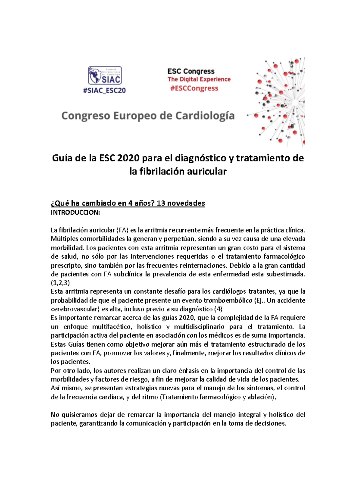 Guia esc 2020 fibrilaciocc 81n auricular - Guía de la ESC 2020 para el ...