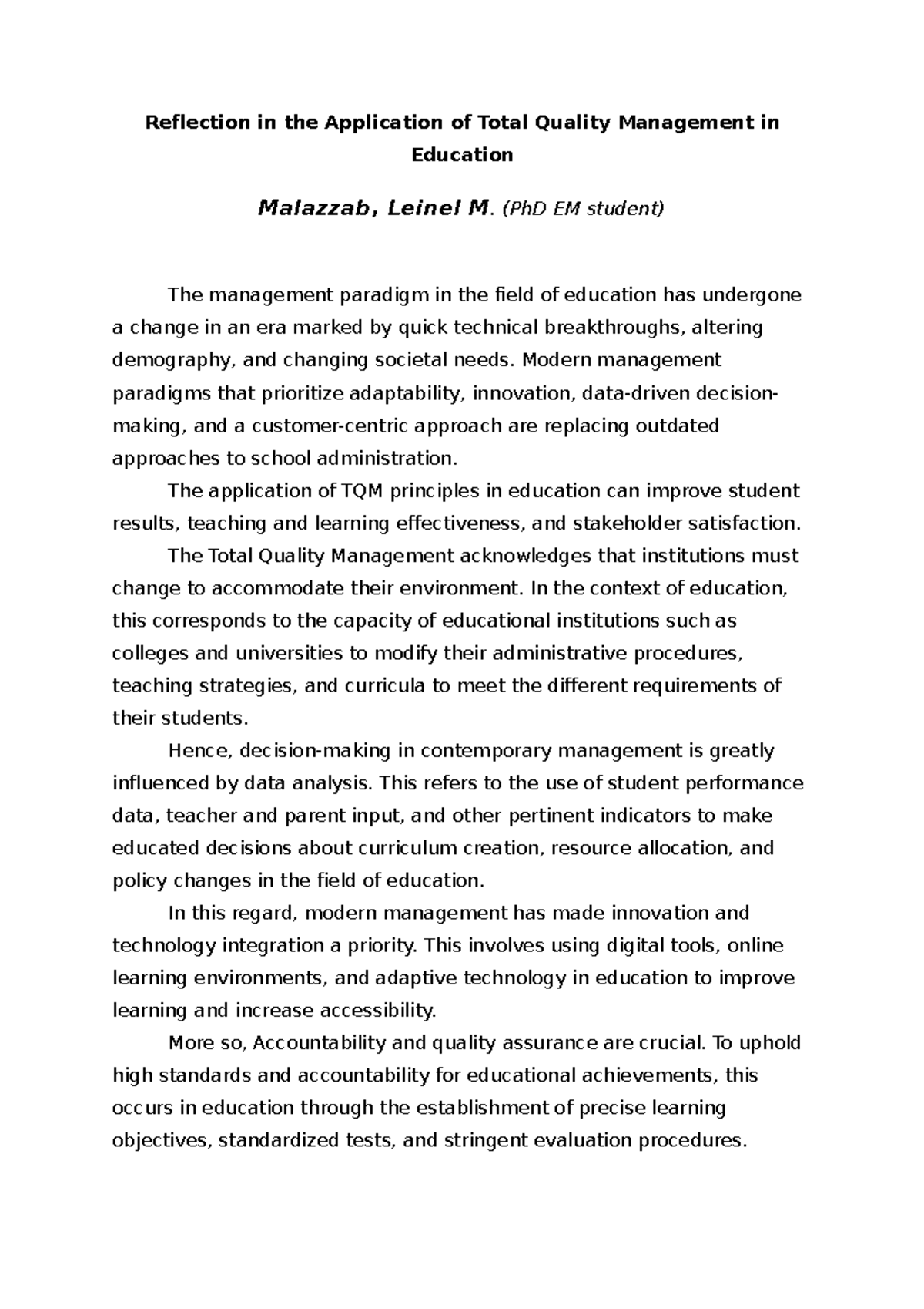 Reflection - (PhD EM student) The management paradigm in the field of ...