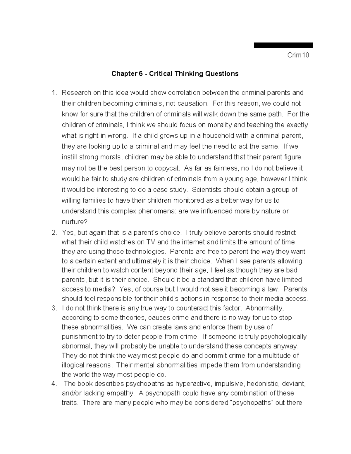 Crim10 Week 5 Critical Thinking - Kristen Scheidt Crim10 Chapter 5 ...