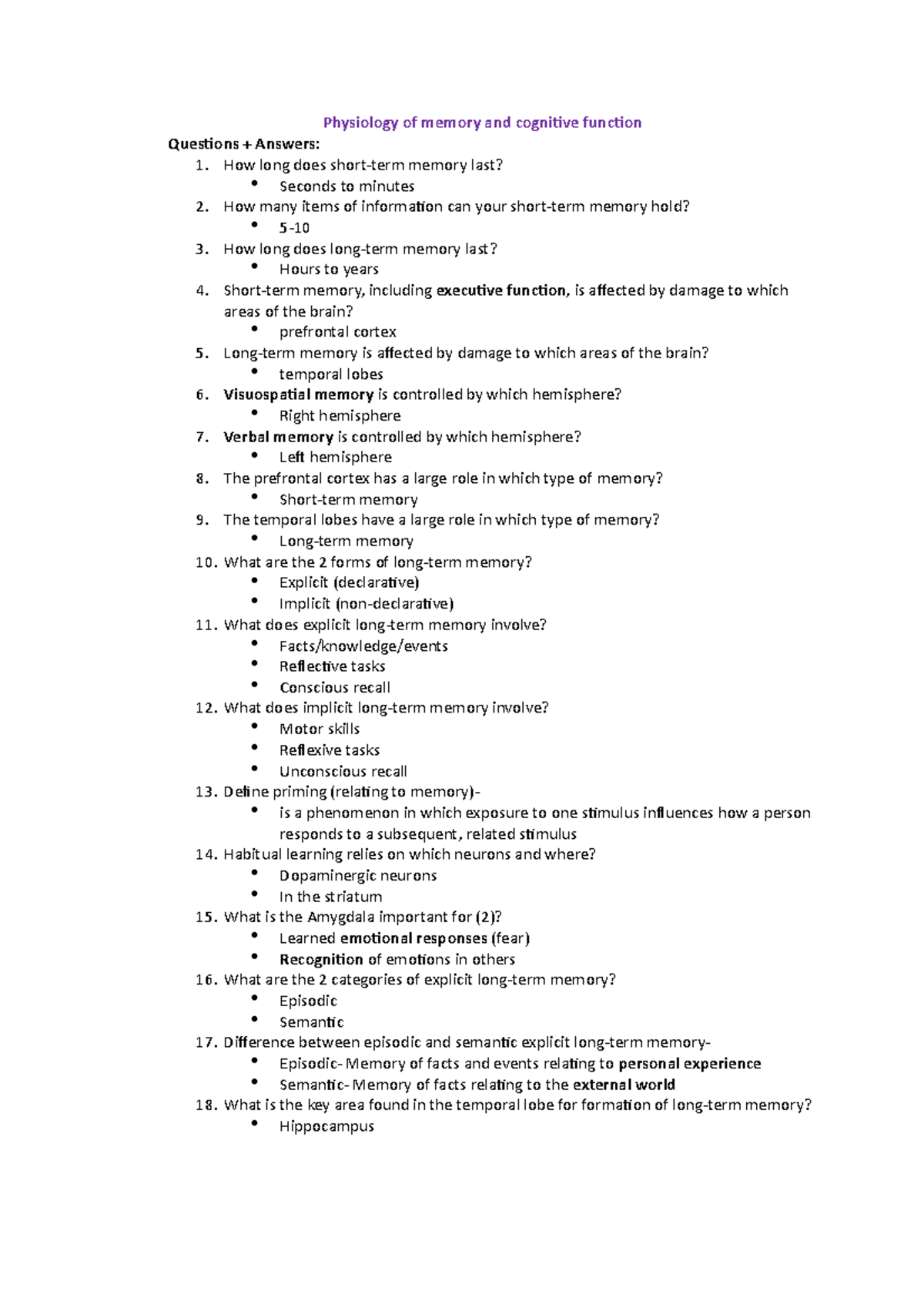 Physiology of memory and cognitive function - Physiology of memory and ...