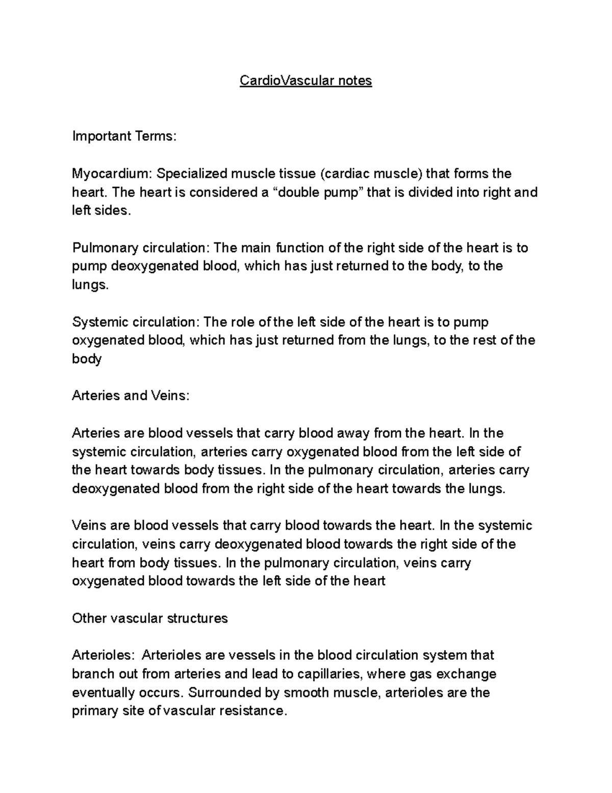 Cardio Vascular Notes - CardioVascular notes Important Terms ...