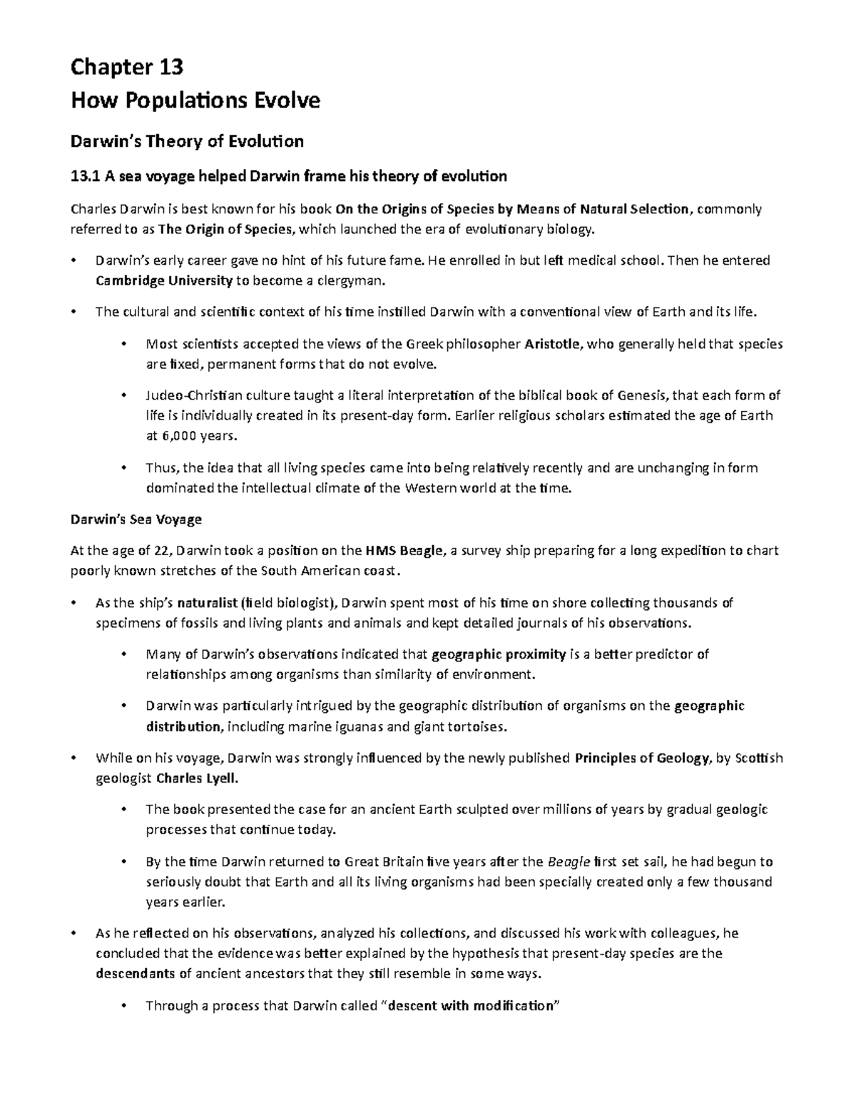 Chapter 13 - How Populations Evolve Darwin’s Theory of Evolution 13 A ...