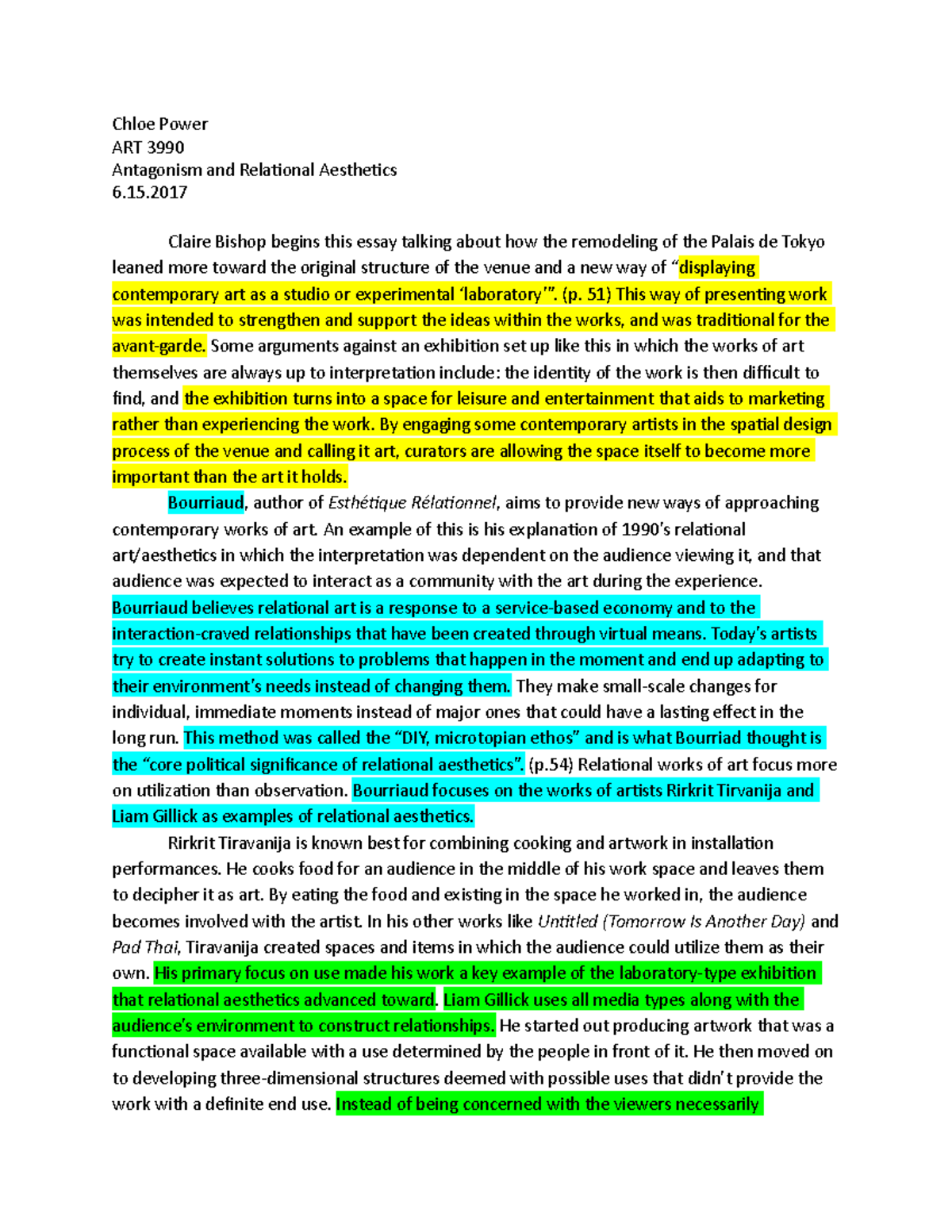 Chloe Power Essay 10 - A - Chloe Power ART 3990 Antagonism and ...