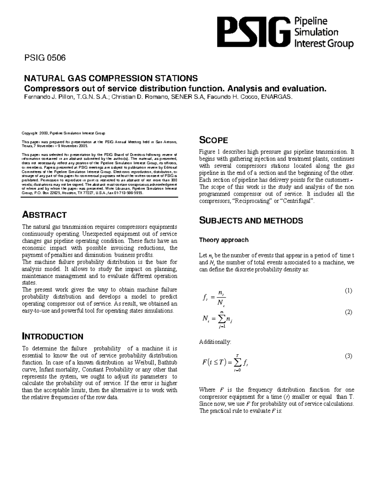 Compressors out of service distribution function - Analysis and ...