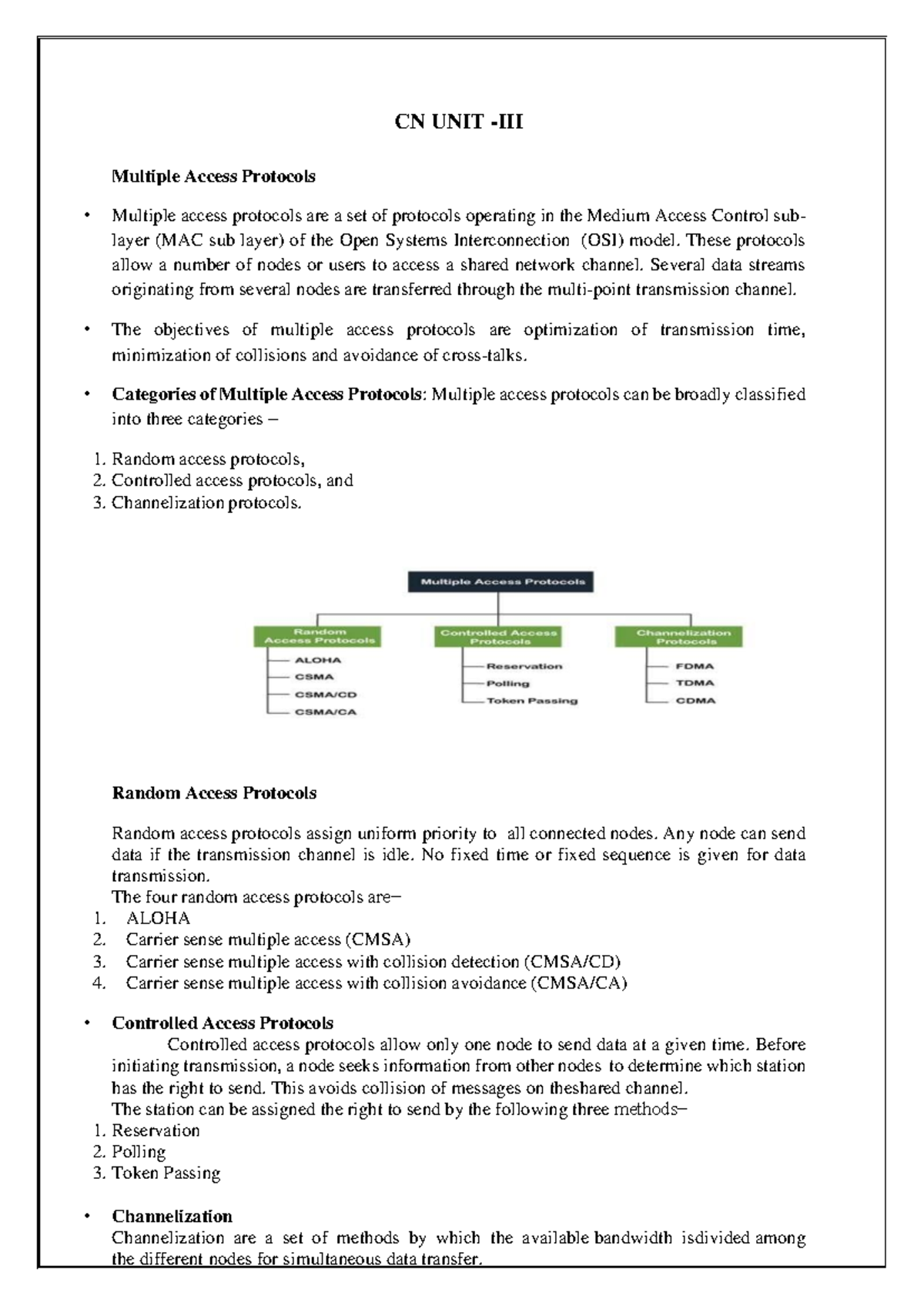 CN UNIT-III - Computer networks - CN UNIT - III Multiple Access Protocols • Multiple access ...