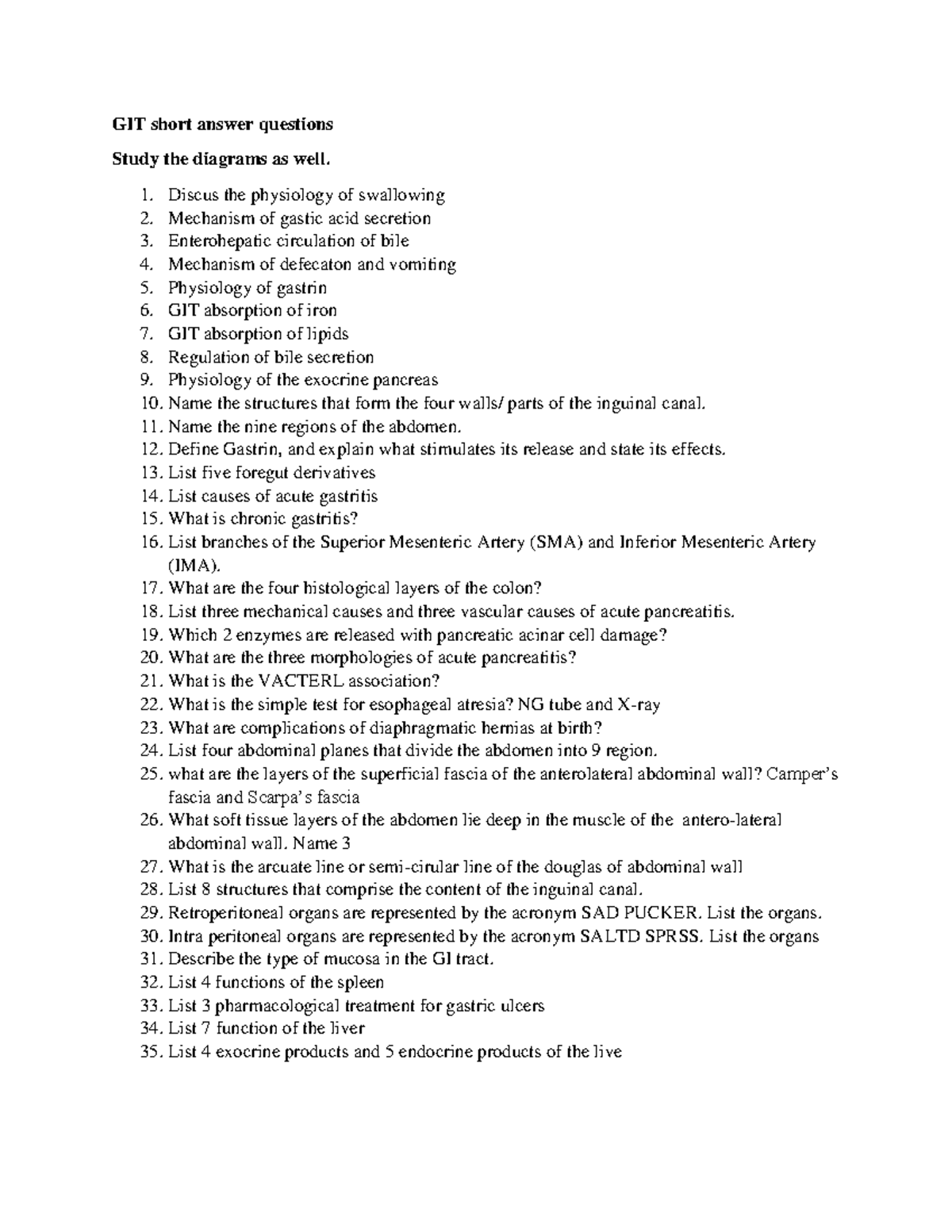 GIT short answer questions pdf 2 - GIT short answer questions Study the diagrams as well. 1 ...