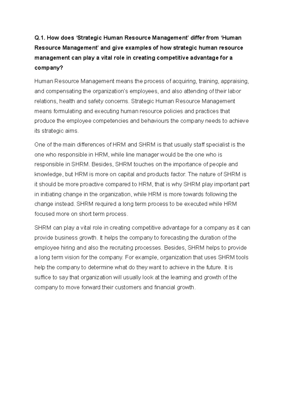 Human Resource Management - Q. How does ‘Strategic Human Resource Management’ differ from ‘Human ...