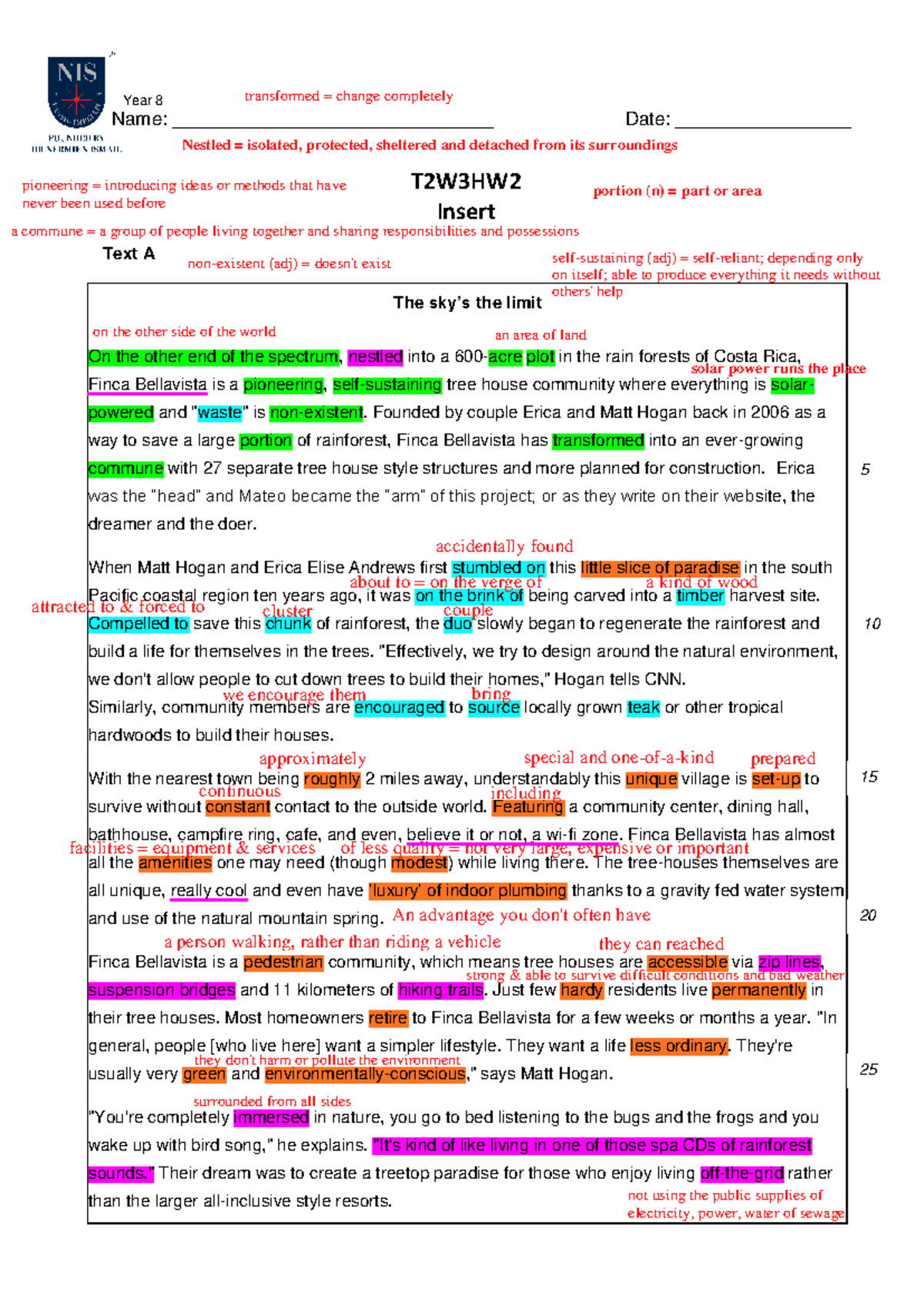 The Sky is the Limit Insert - Year 8 Name ...