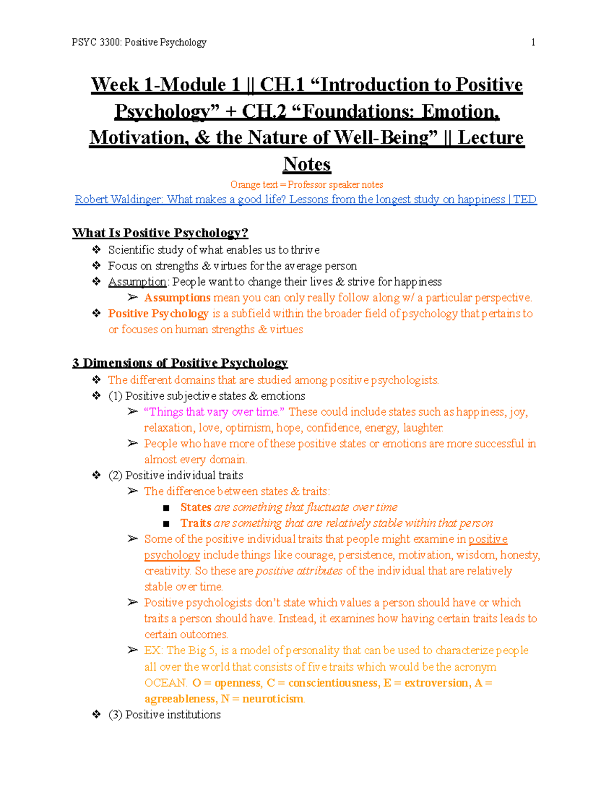 PSYC 3300 - Module 1 Lecture Notes - Week 1-Module 1 || CH