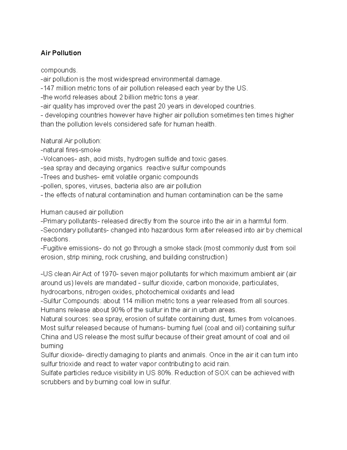 Air Pollution - Environmental Science notes, assignments and study ...