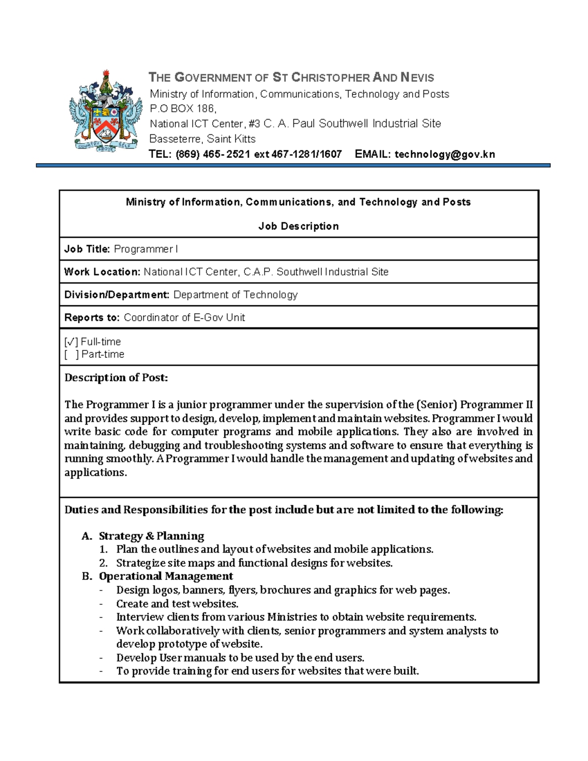 Programmer I Job Vacancy at Department of Technology - THE GOVERNMENT ...