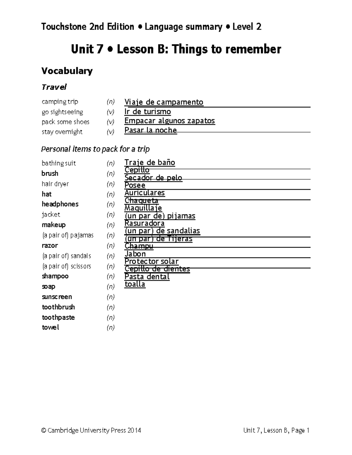 TS2e L2 U7 LB Langsum dbm daniela valezca - Touchstone 2nd Edition • Language summary • Level 2 ...