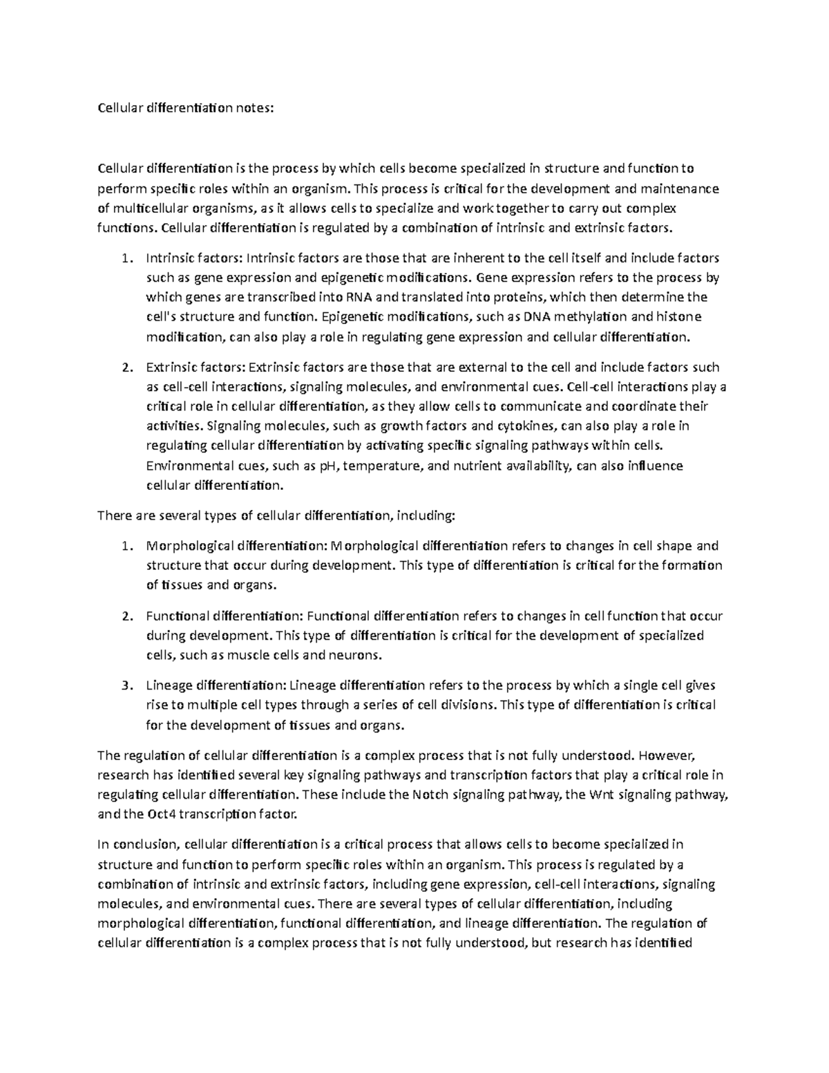 Cellular Differentiation notes - Cellular differentiation notes ...
