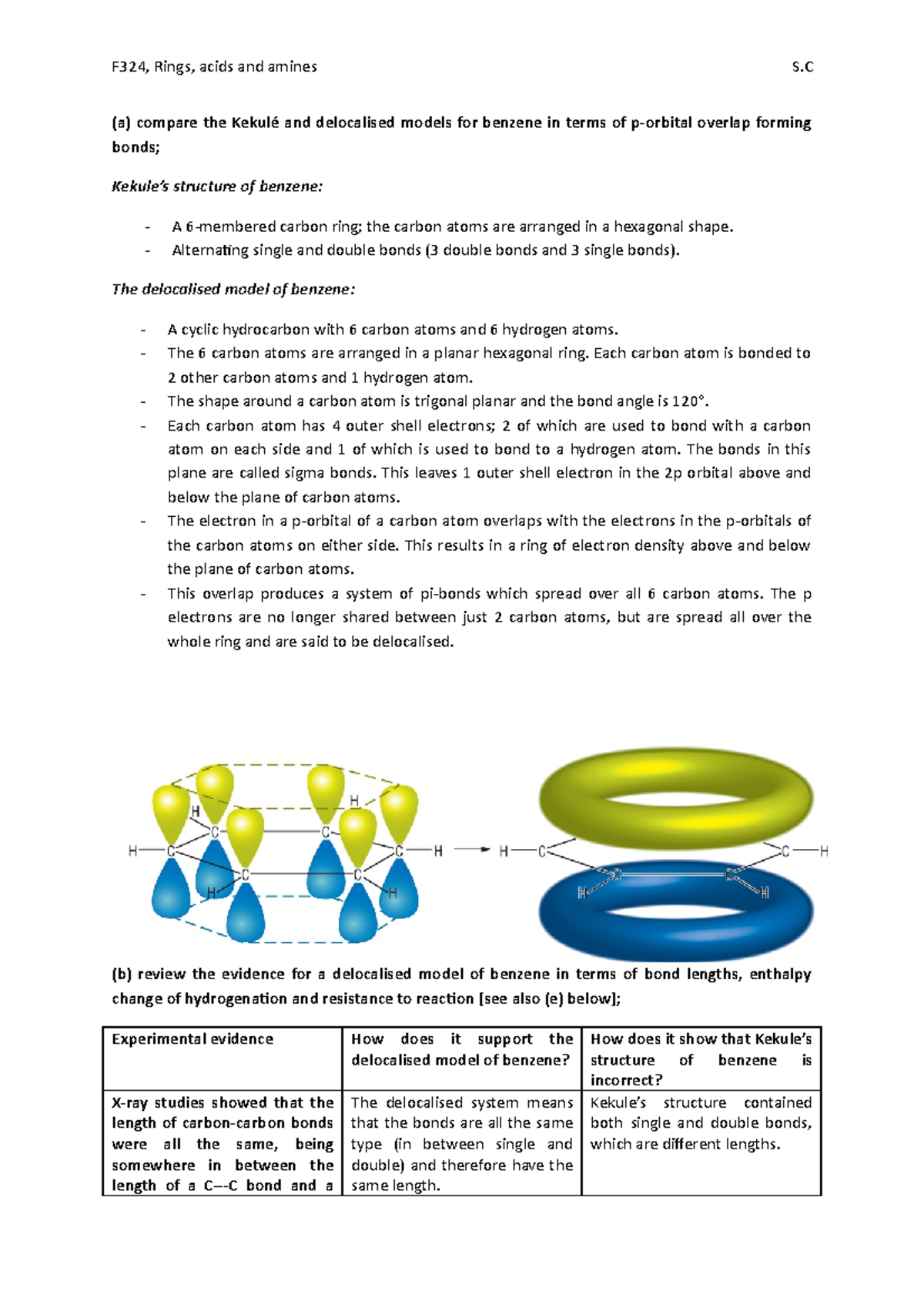 Benzene word notes - (a) compare the Kekulé and delocalised models for ...