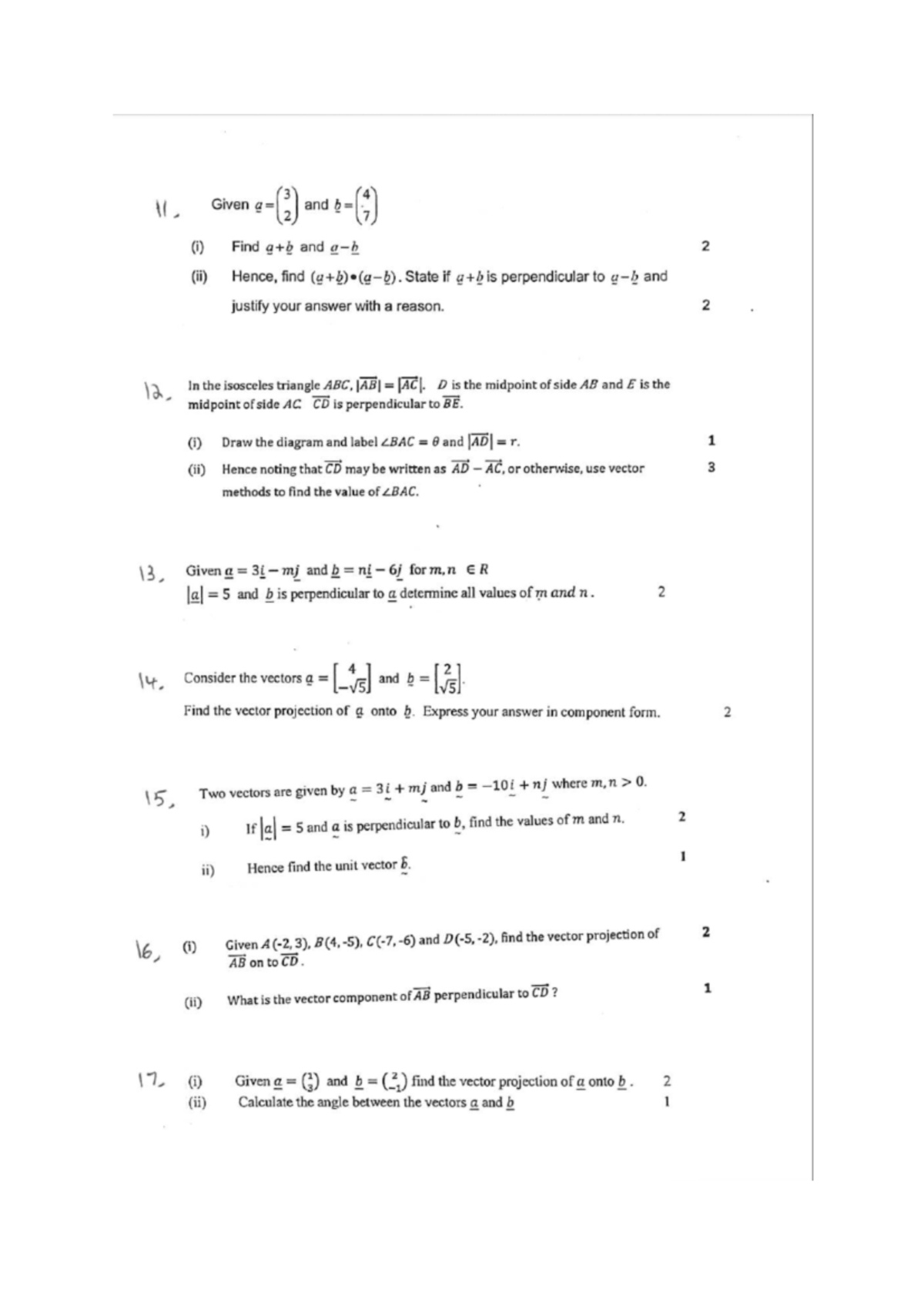 Math questions - Vectors - 11. Given (i) Find and 2 (ii) Hence, find ...