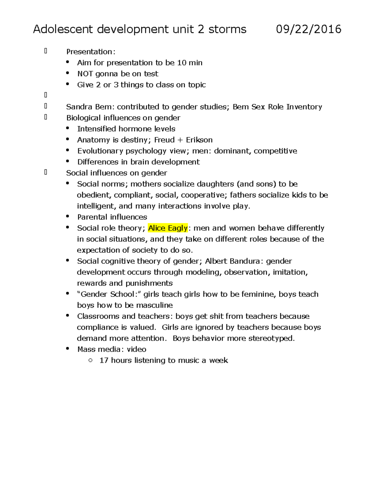 Adolescent development unit 2 - Parental influences Social role theory ...