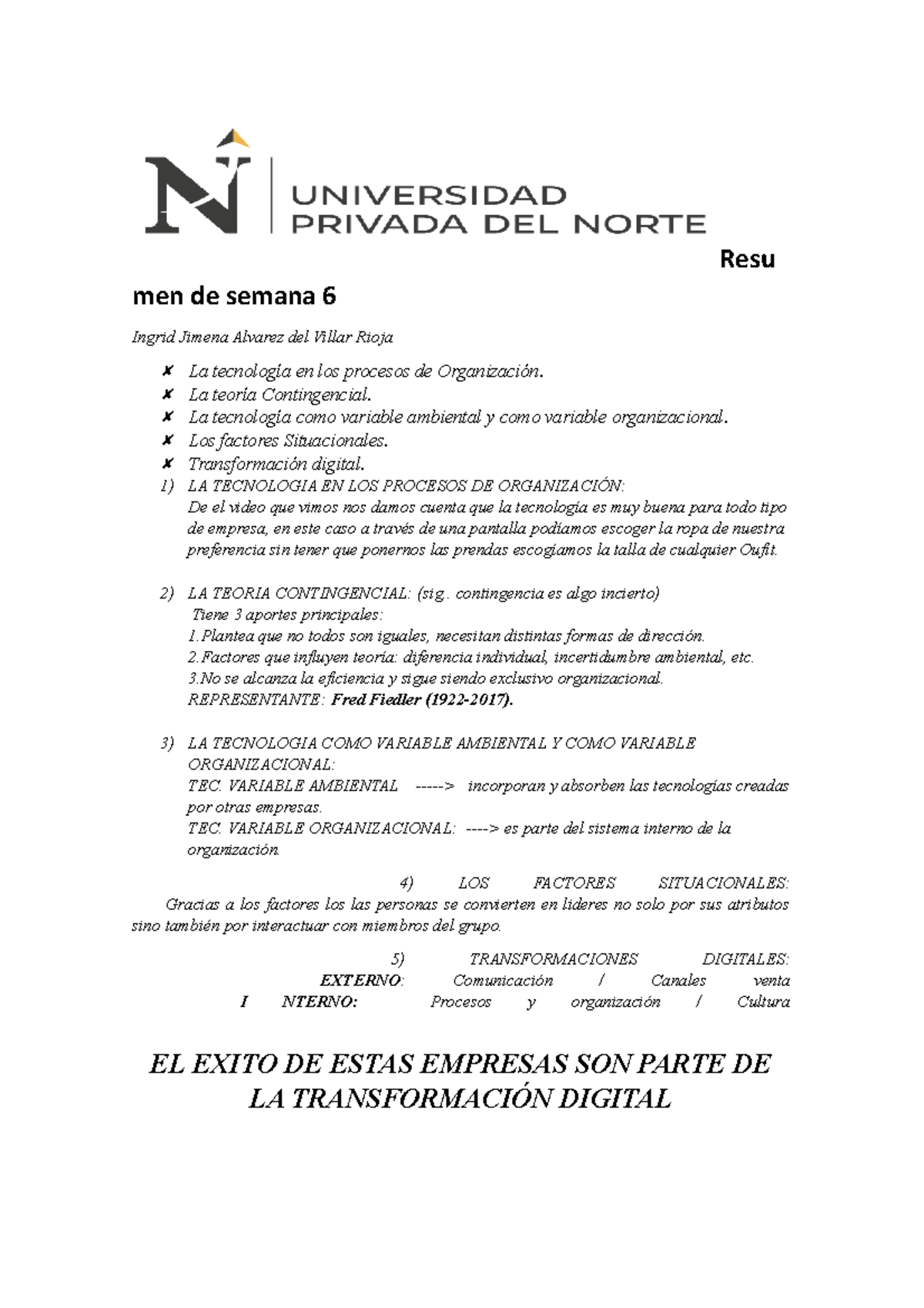 Resumen Semana 6 - curso administracion omar cosme - Resu men de semana ...