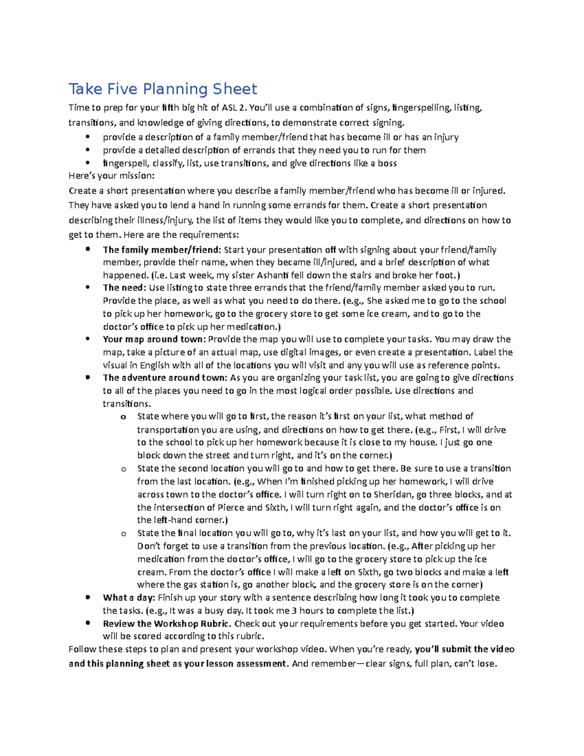 Planning sheet (1)-1 - Take Five Planning Sheet Time to prep for your ...