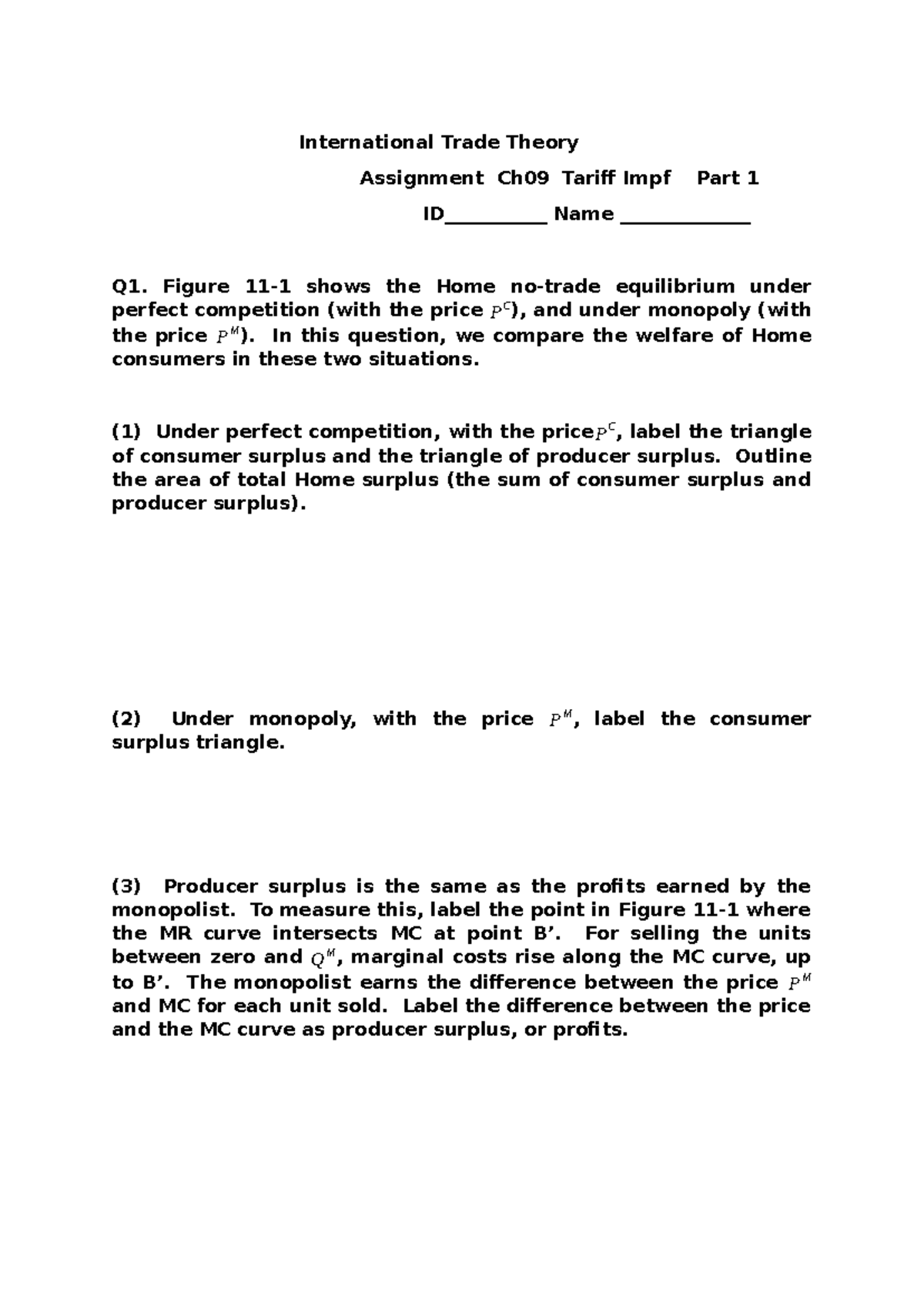 Intl Trade Assignment Ch09 Tariff Impf No Answer Part 1 - International ...