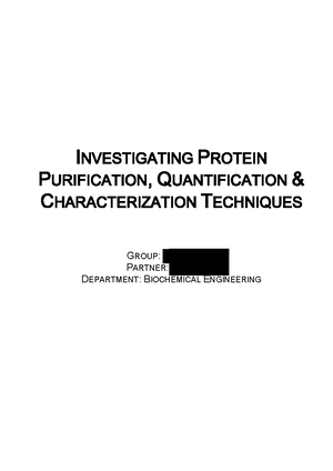 Lab report 2 (Protein) - An investigation using techniques for protein ...