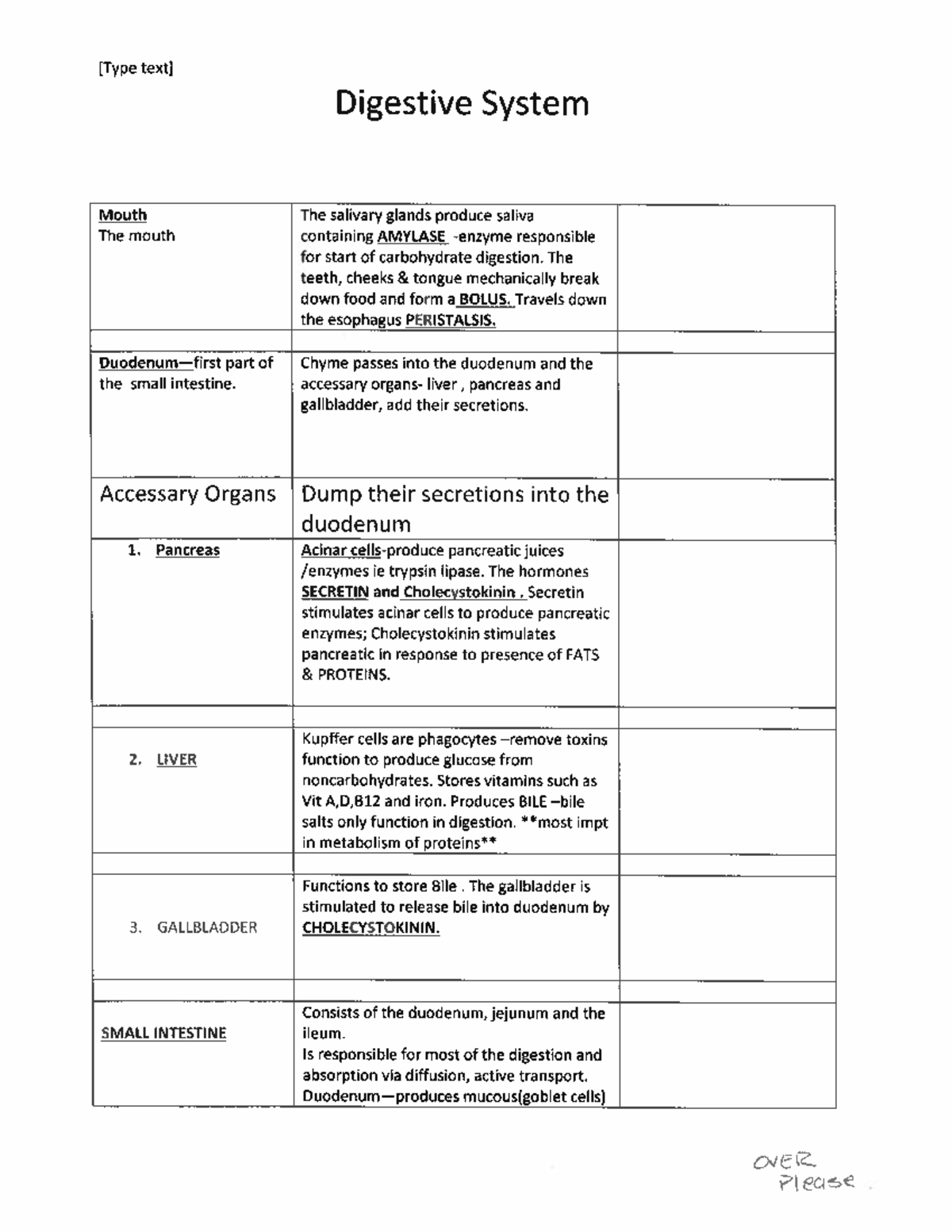 Digestive system handout - ANPY1000 - Studocu