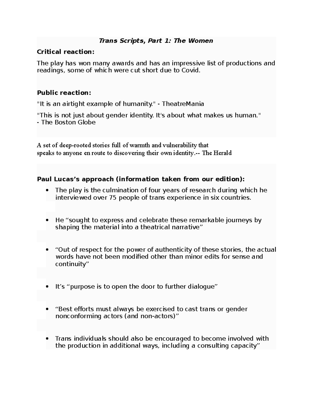 Trans - notes on book - Trans Scripts, Part 1: The Women Critical ...