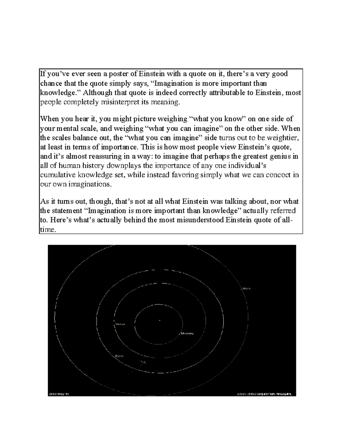 Summarize and what are the idea this article does content support einstein statement - If you’ve ...