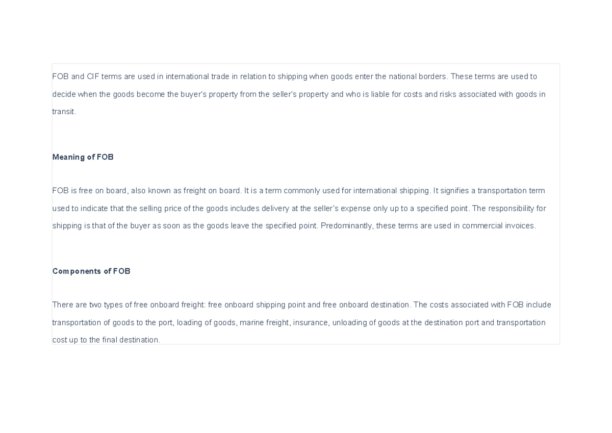 FOB sales - commercial finance - FOB and CIF terms are used in ...