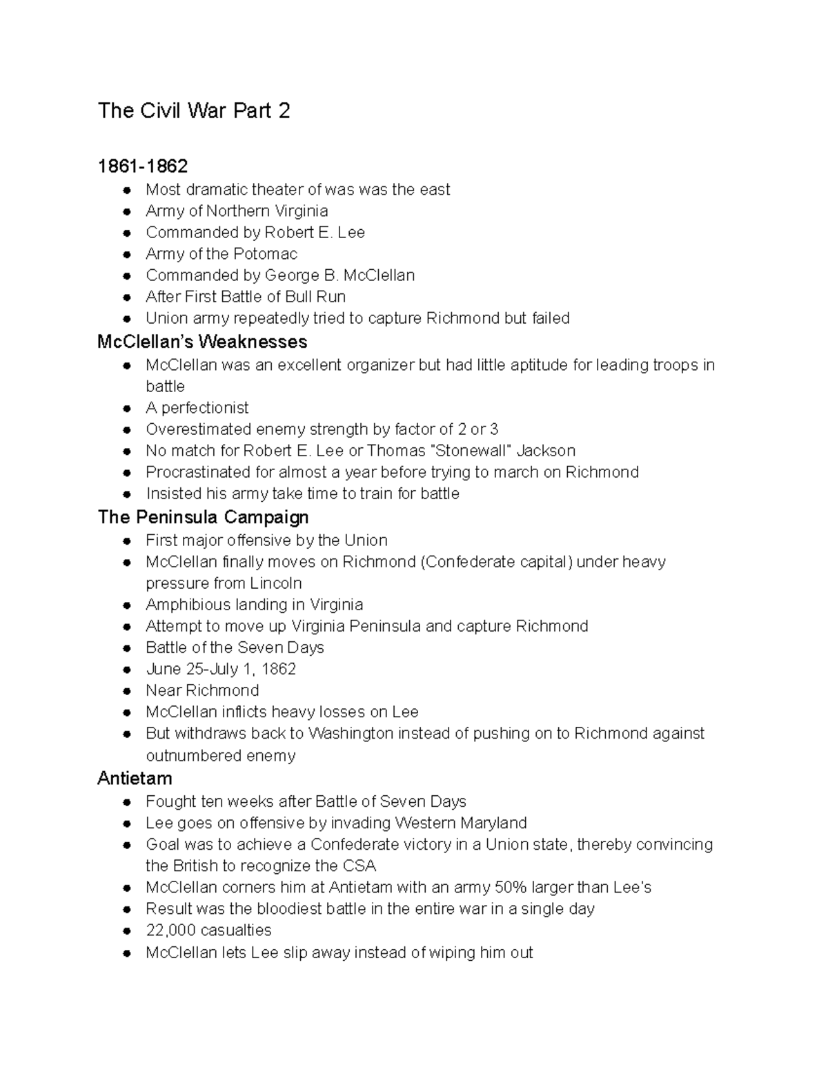 The Civil War Part 2 - Lee Army of the Potomac Commanded by George B ...